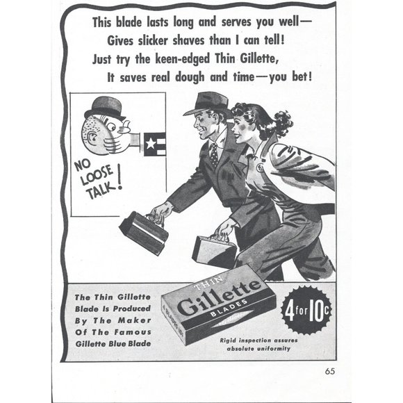 gillette | Art | 944 Gillette Thin Safety Razor Blades Vintage Print Ad ...